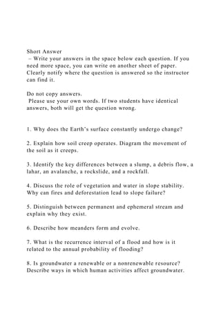 Short Answer – Write your answers in the space below each ques.docx