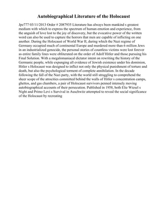 Short Autobiographical Essay Example | PDF