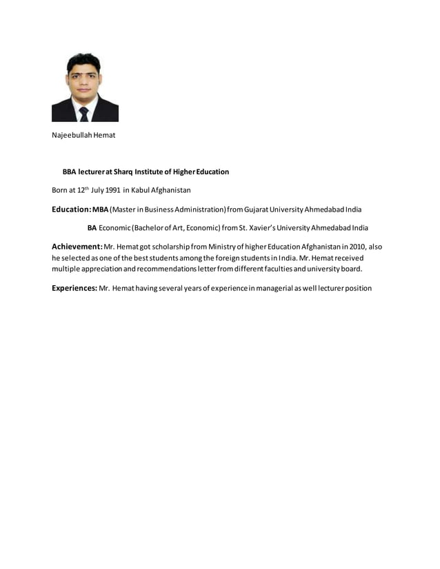 Najeebhemat's Short bio-data | DOCX