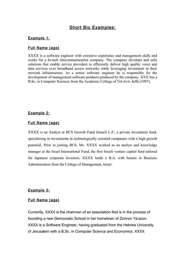 Short bio examples | DOC | Cloud Computing | Internet