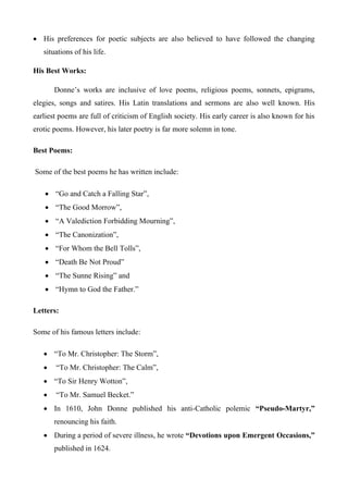 Short biography of john donne | PDF