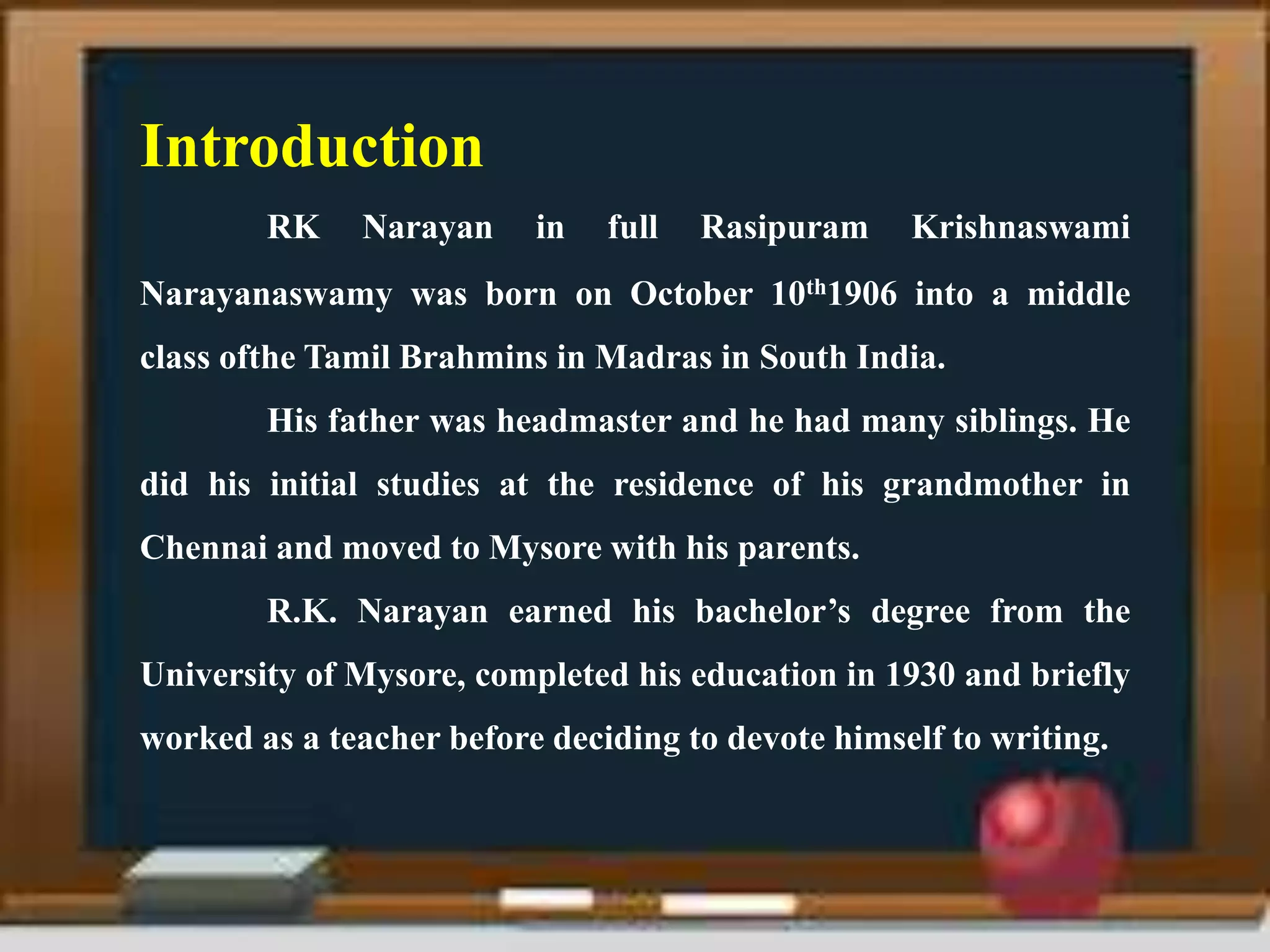 Short biography of r. k. narayan. | PPTX