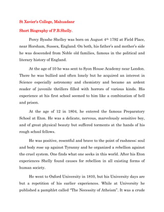 Short biography of shelly | PDF