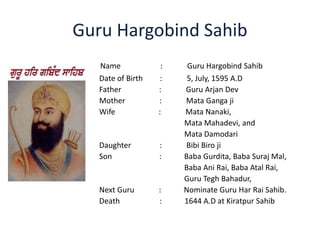 Guru Hargobind Sahib Ji Family