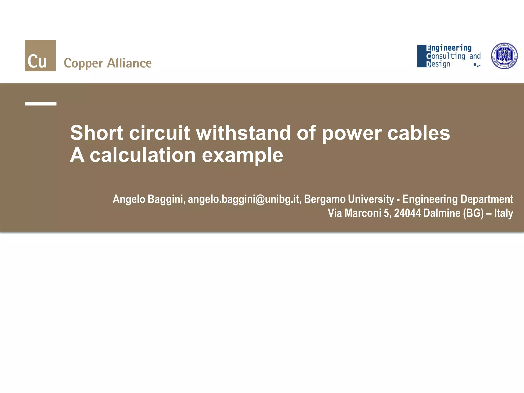 Cable sizing to withstand short-circuit current - Example | PDF