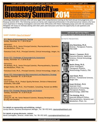 Short Courses at CHI's Immunogenicity and Bioassay Summit 2014 | PDF