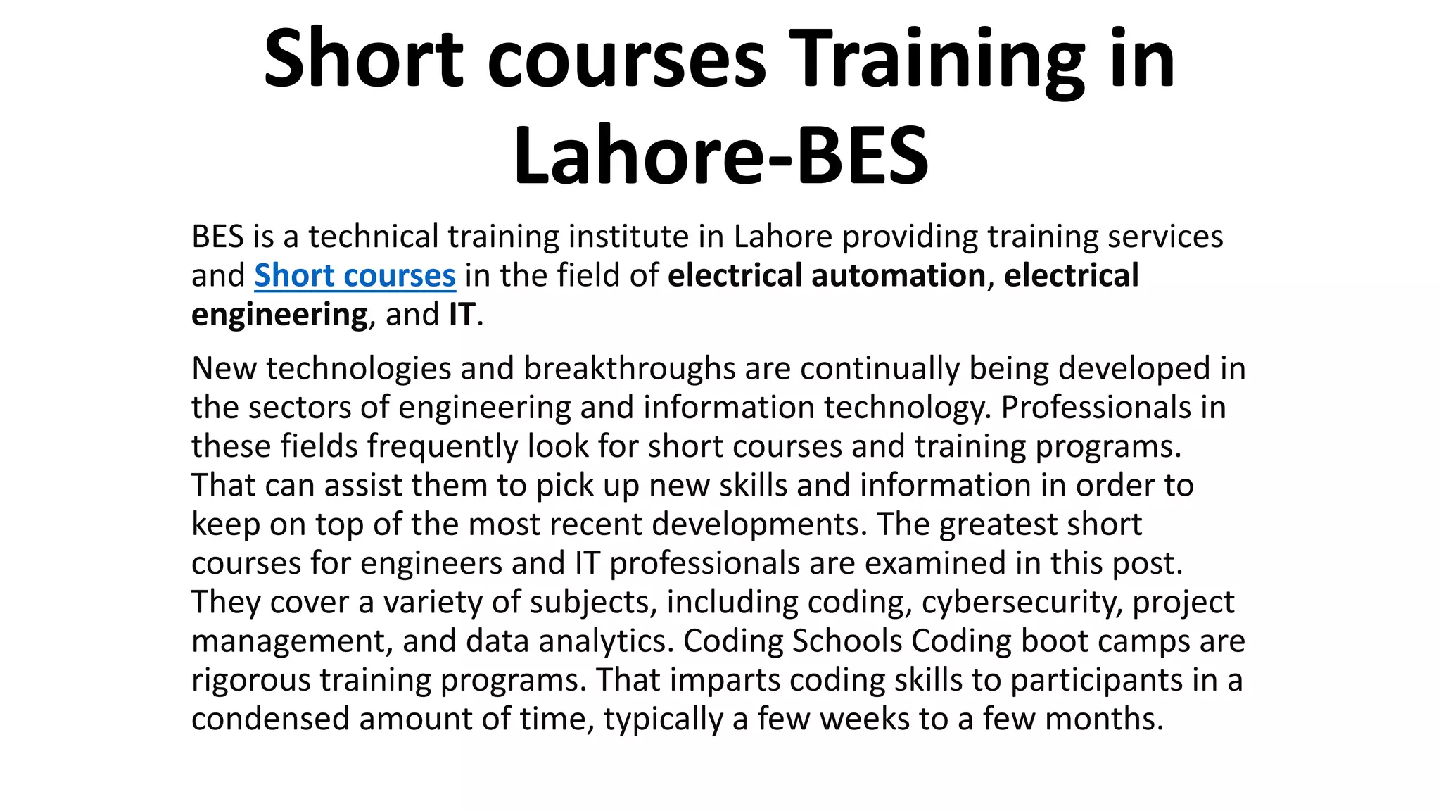 Short courses Training in Lahore-BES.pdf
