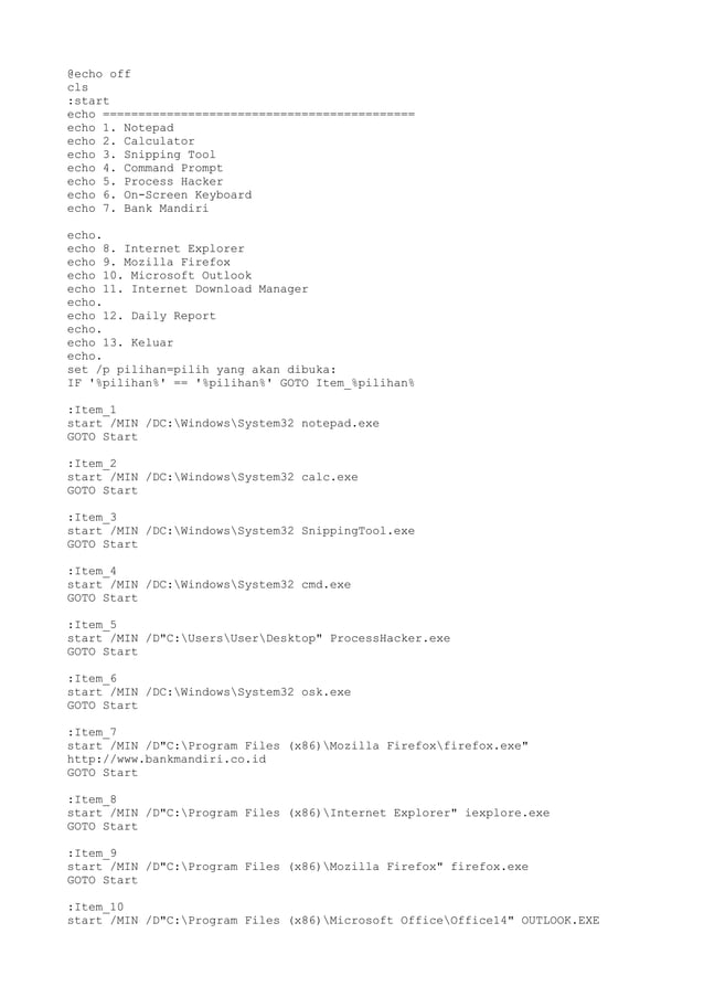 contoh Shortcut dot batch | TXT | Operating Systems | Computer Software and Applications