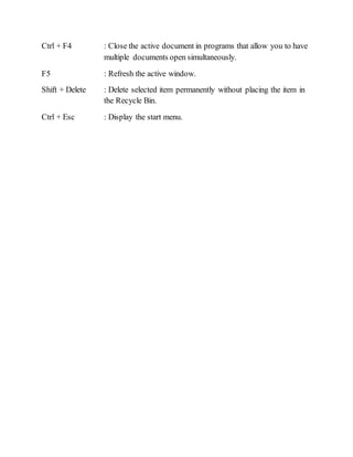 Short cut keys | DOCX