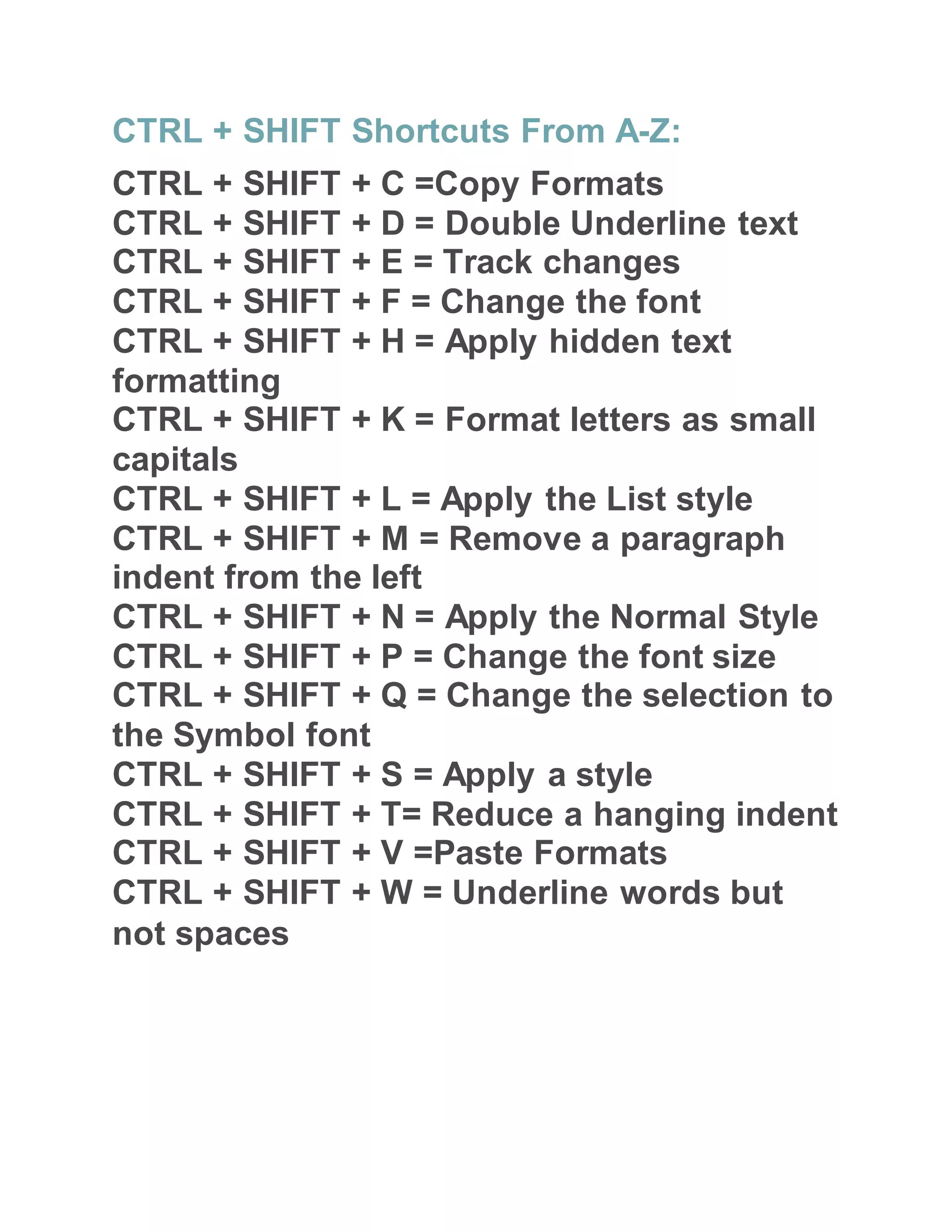 microsoft word shortcut keys | DOCX