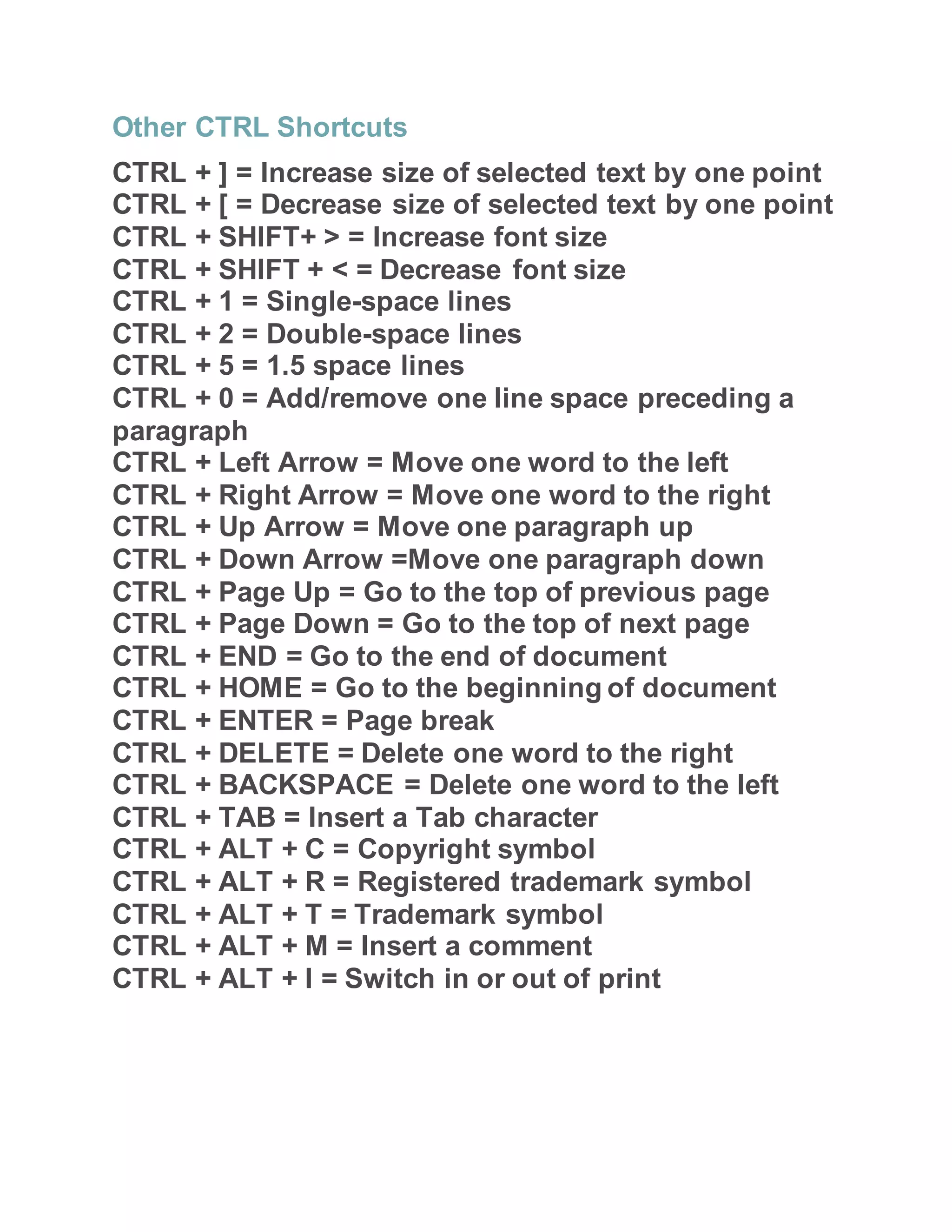 microsoft word shortcut keys | DOCX