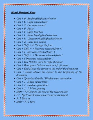 Shortcut keys of windows operating system and windows | DOCX