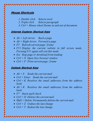 Shortcut keys of windows operating system and windows | DOCX