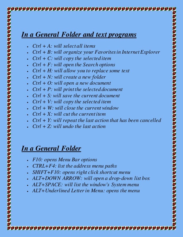 Shortcut keys of windows operating system and windows