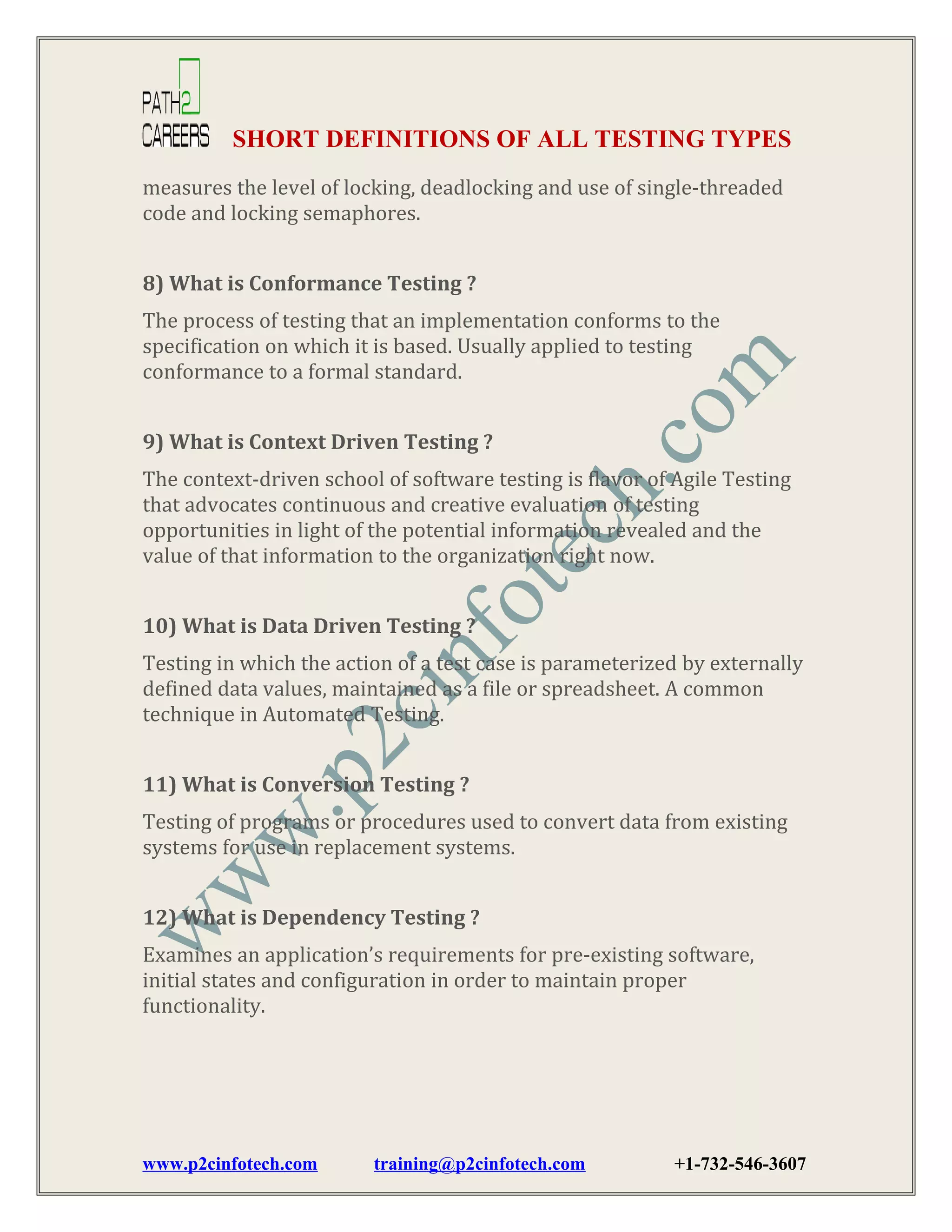 Short definitions of all testing types | DOC