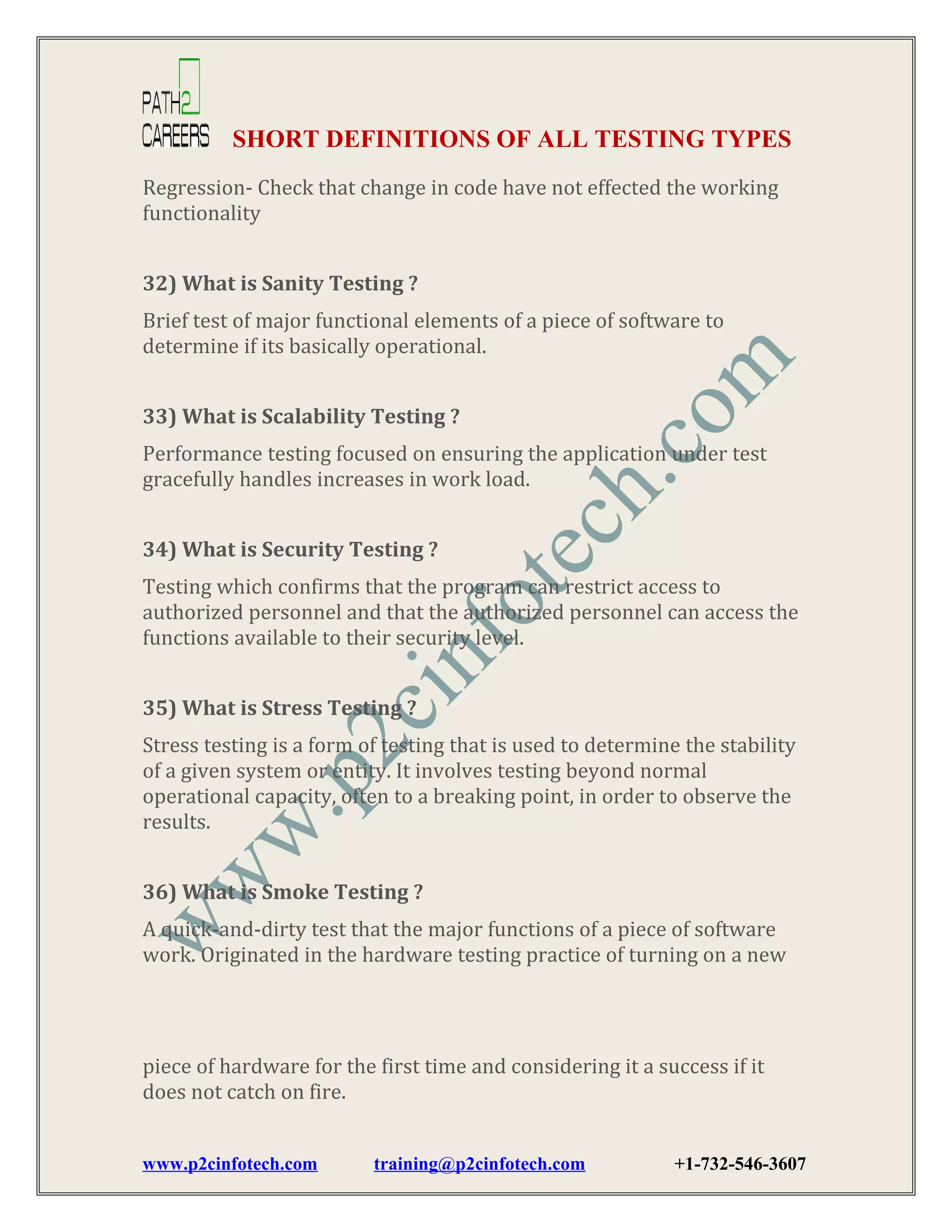 Short definitions of all testing types | DOC