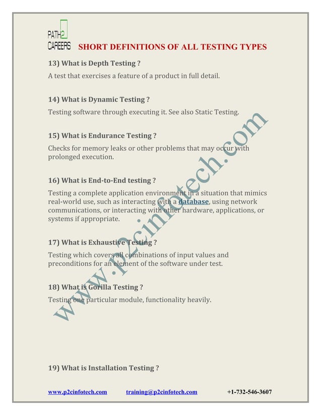 Short definitions of all testing types | DOC | Operating Systems ...