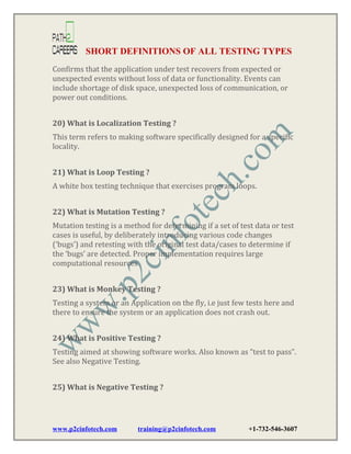 Short definitions of all testing types | DOC | Operating Systems ...