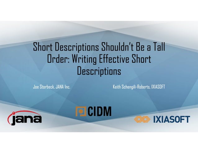 Short Descriptions Shouldn't Be a Tall Order: Writing Effective Short ...