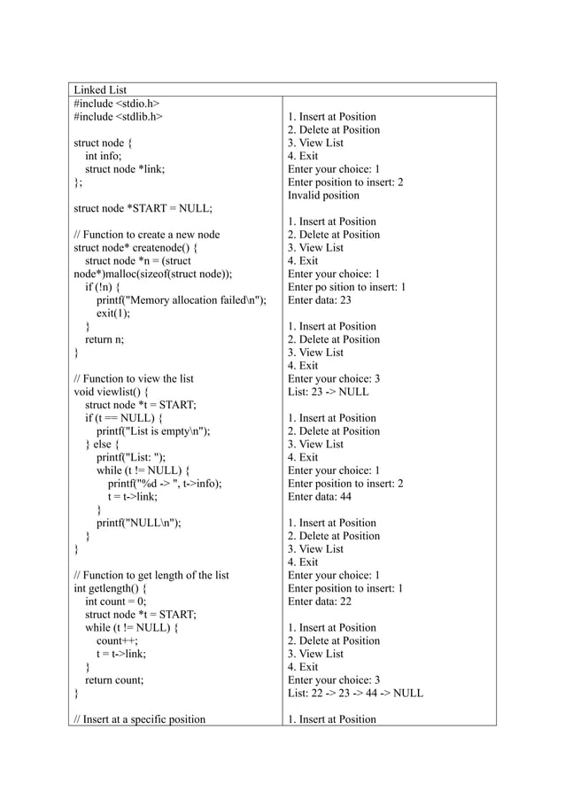 Shortened Linked List in C programming easy to learn for exam | DOCX