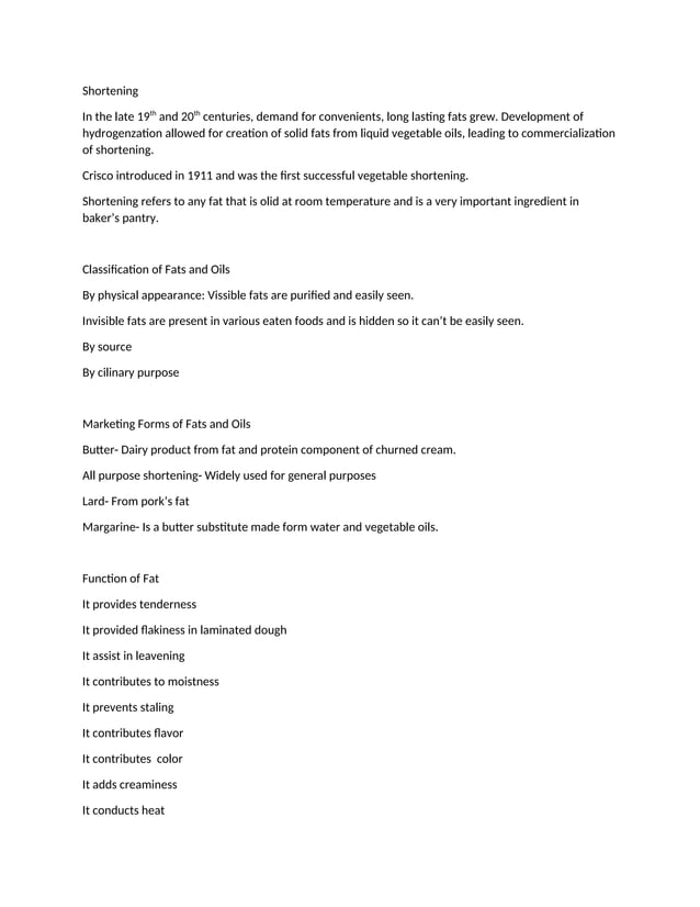 Shortening, baking ingredients for tle learners | DOCX
