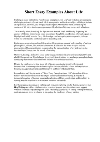 Short Essay Examples About Life | PDF
