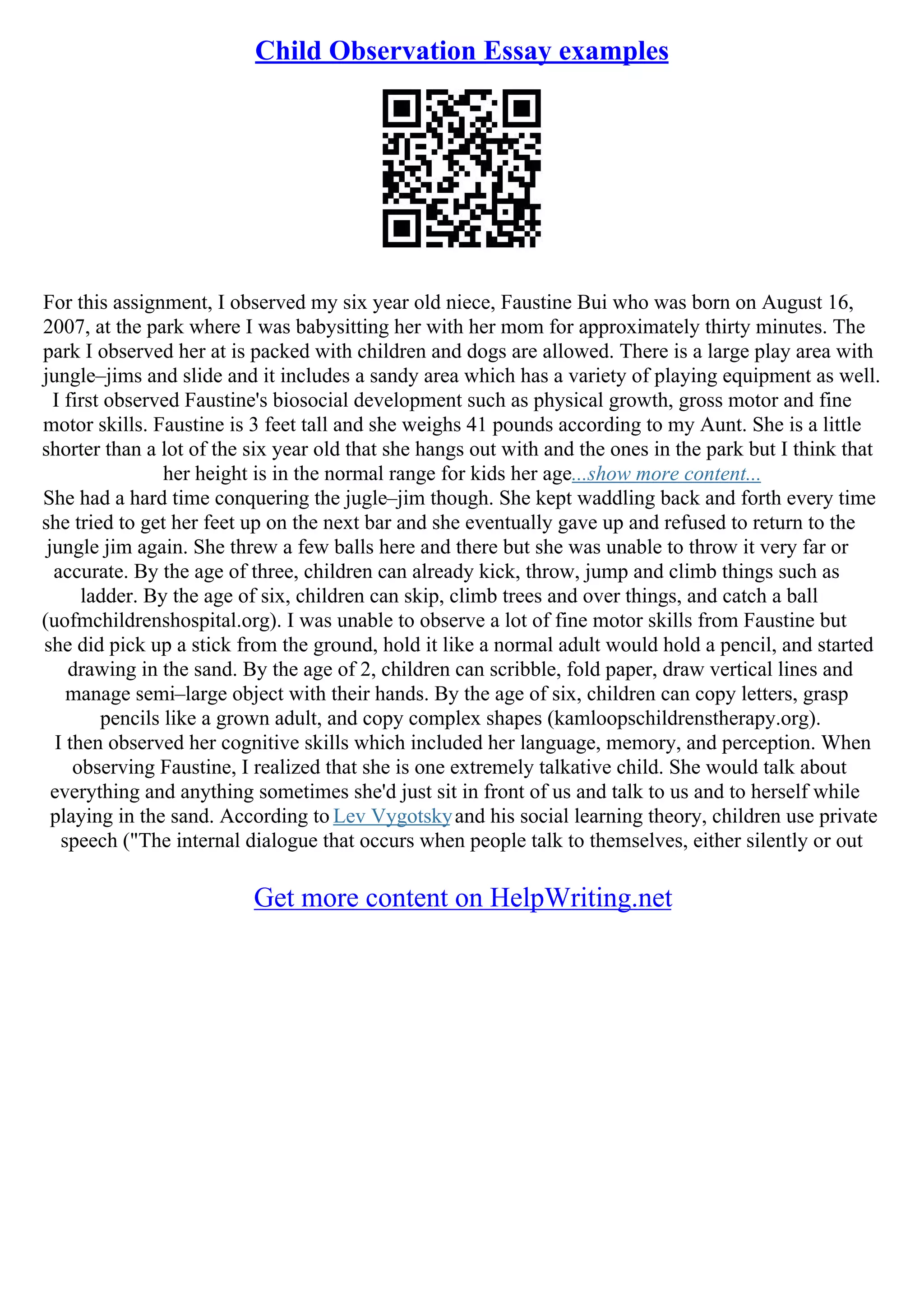 Short Essay Examples For Kids | PDF