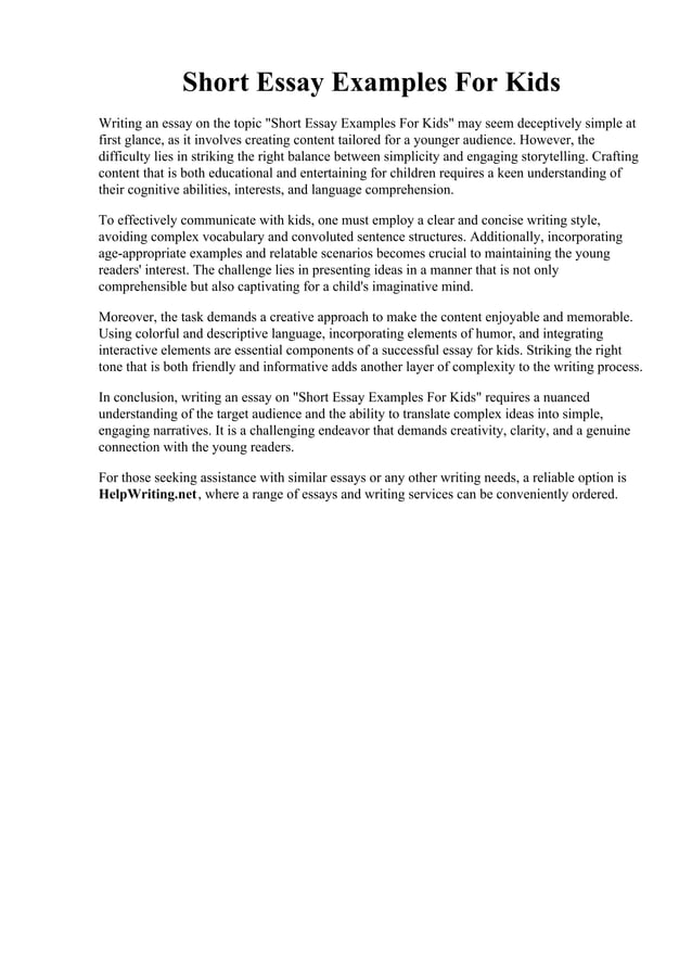 Short Essay Examples For Kids. essay examples: Short Story Essay | PDF