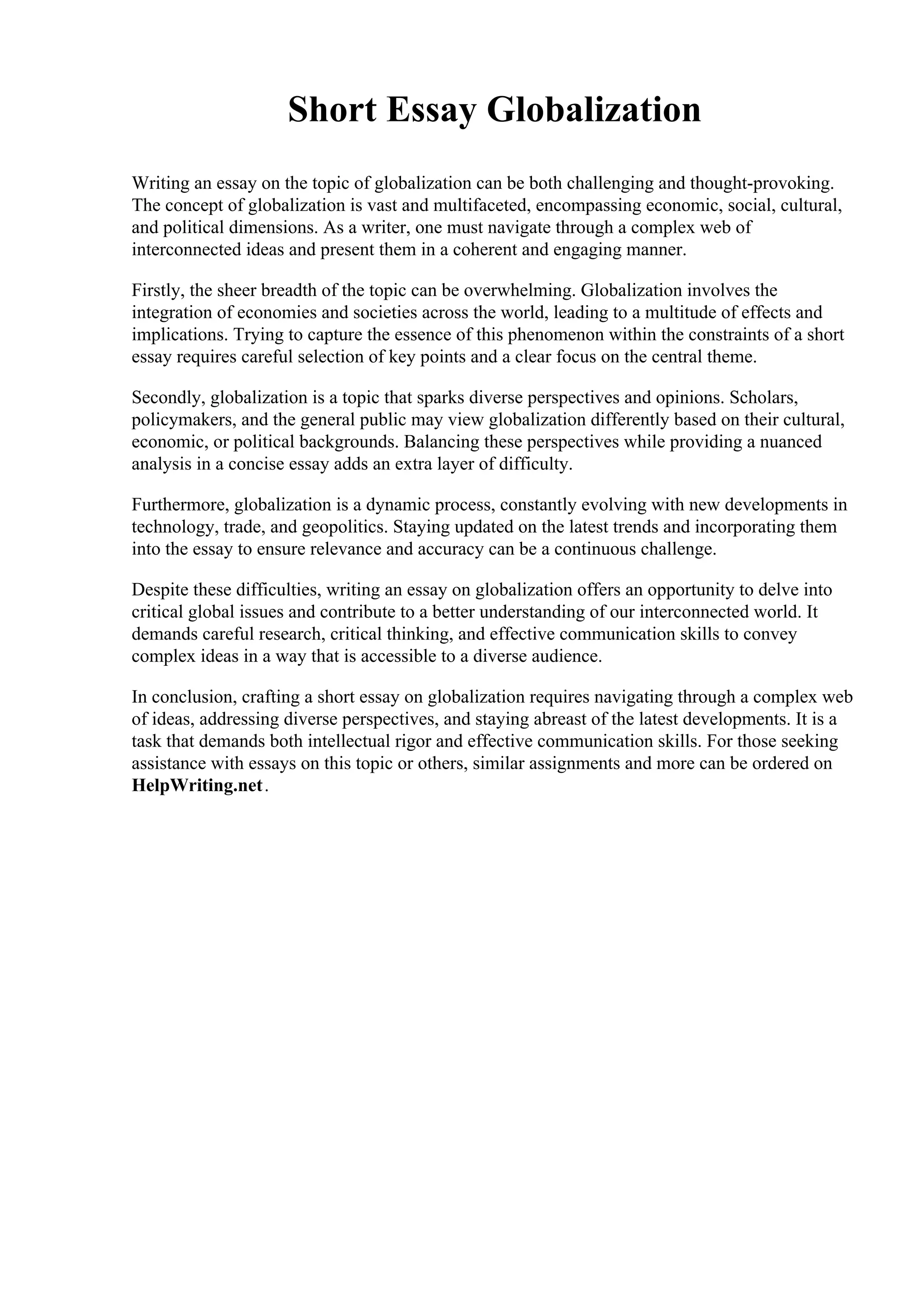 Short Essay Globalization. Prism Career Institute | PDF