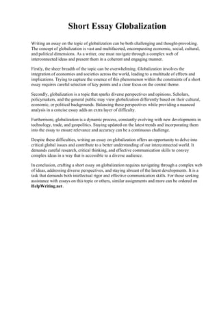 Short Essay Globalization. Prism Career Institute | PDF