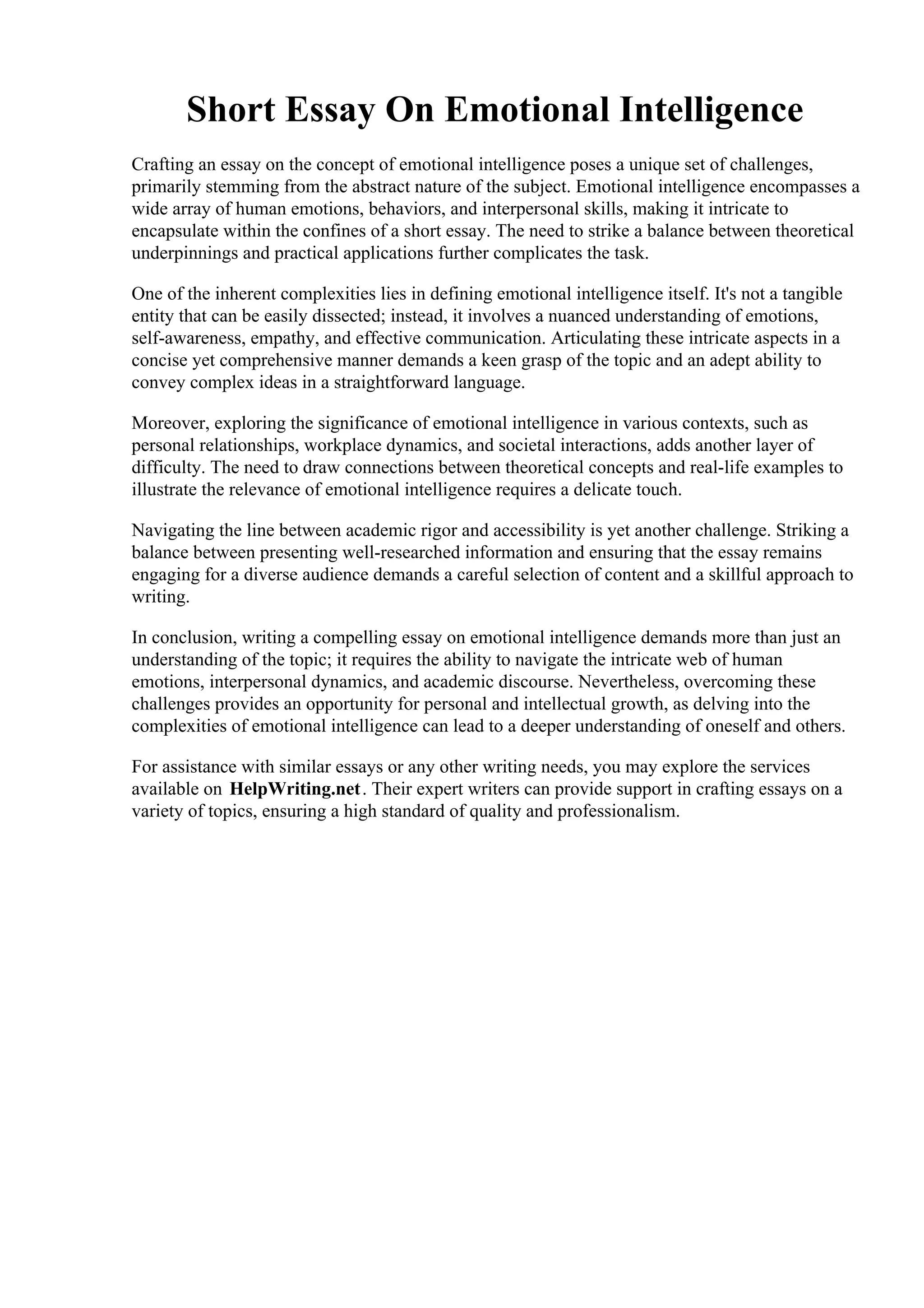 Short Essay On Emotional Intelligence | PDF