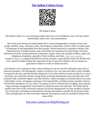 Short Essay On Indian Culture | PDF