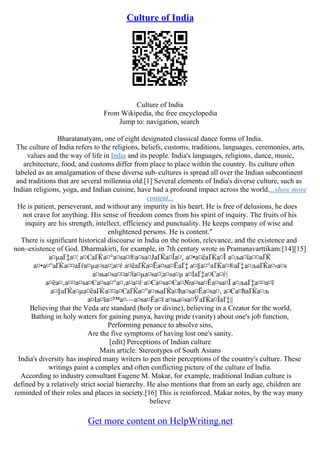 Short Essay On Indian Culture | PDF