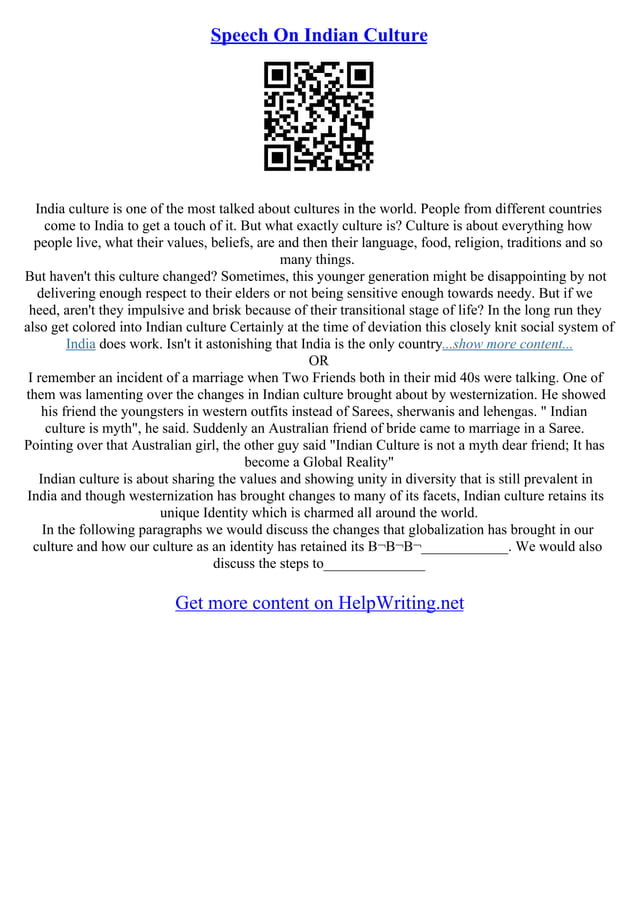 Short Essay On Indian Culture | PDF