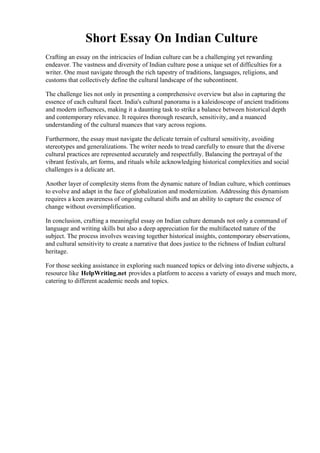 Short Essay On Indian Culture | PDF