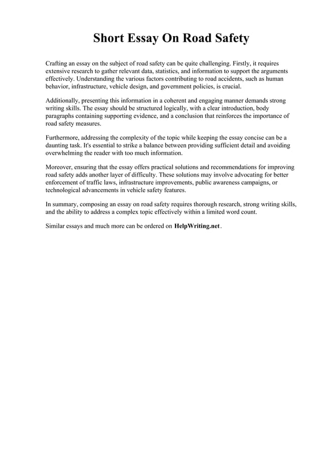 Short Essay On Road Safety | PDF | Homework and Study | Education