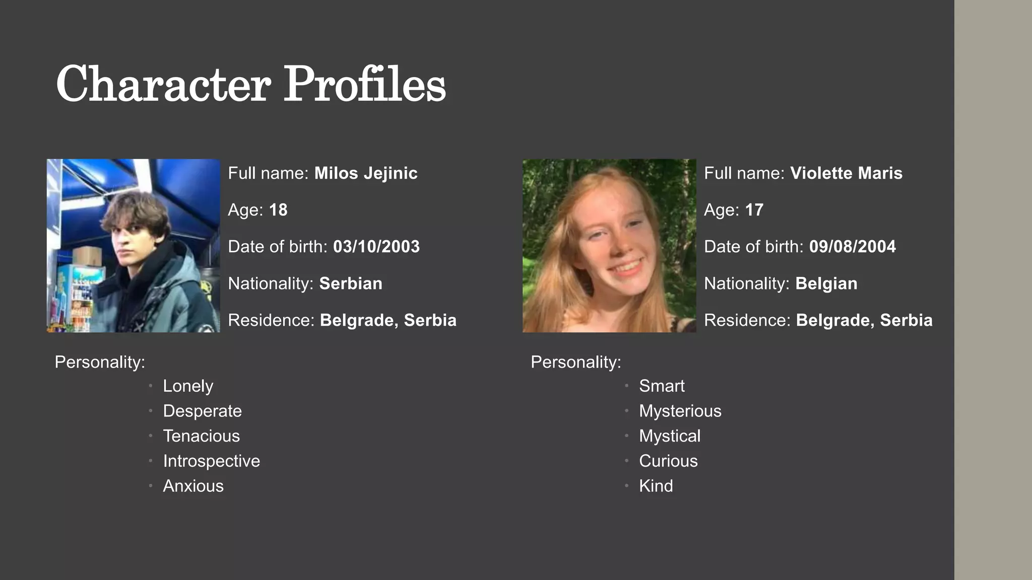Short film - character profiles | PPTX