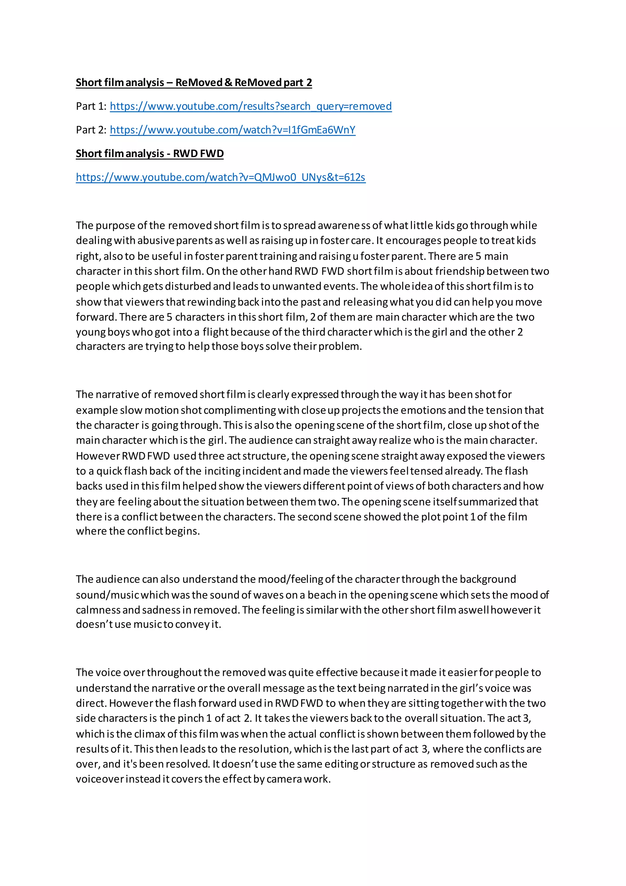 Short film analysis - assignment task 1 | DOCX