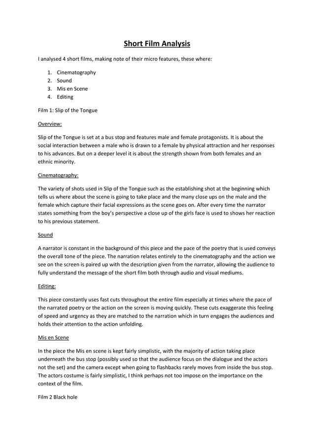Short film analysis1 | PDF