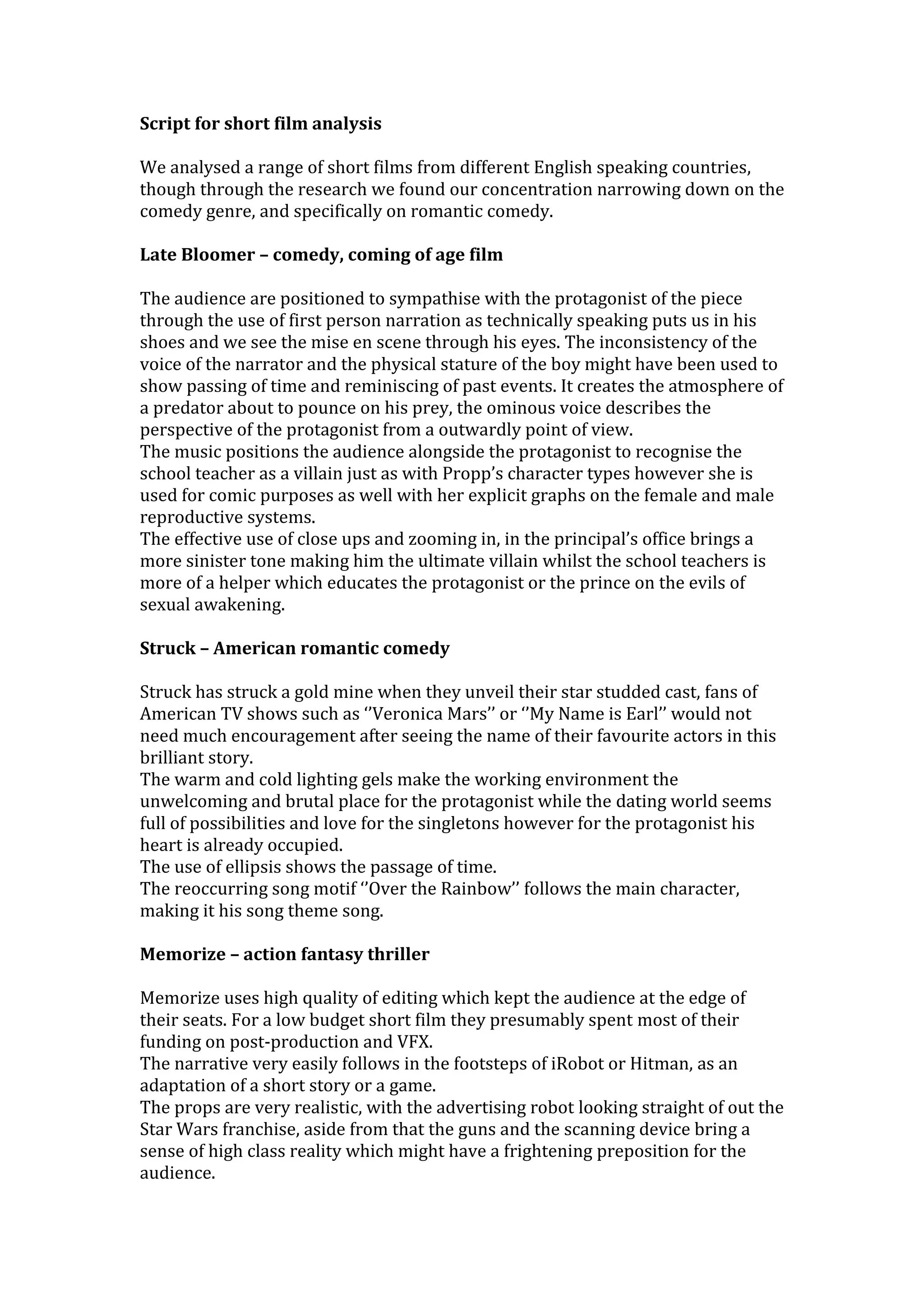 Short film analysis script | DOCX