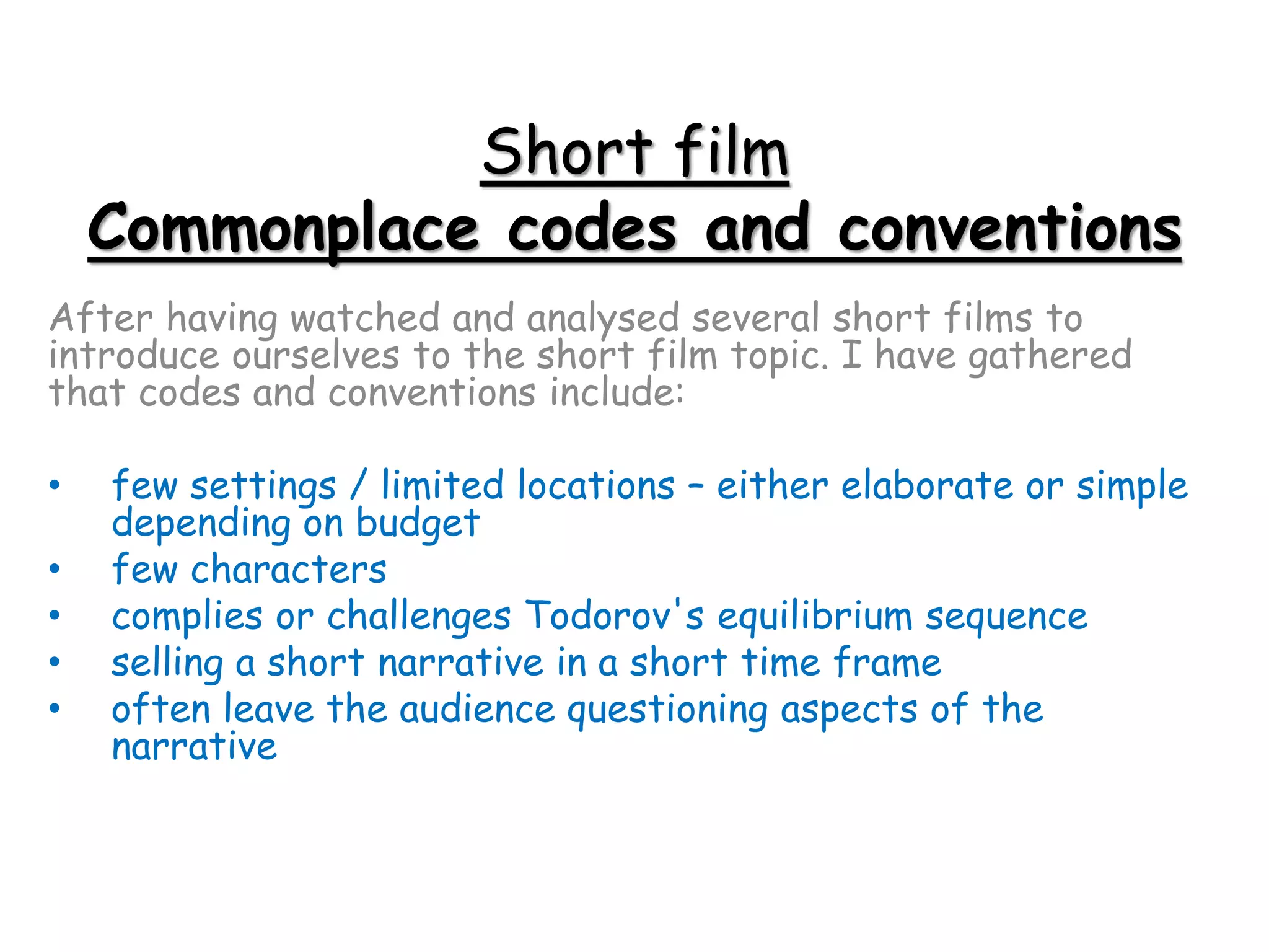 Short film codes and conventions | PPTX | Video Production | Content ...