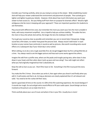 Short Film Making Tips | DOC | Photography | Arts and Crafts