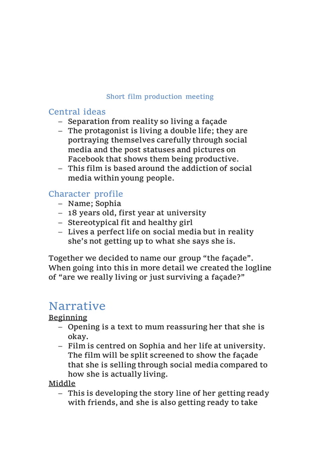 Short film production meeting | DOCX | Substance Abuse | Diseases and ...
