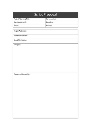 Short film proposal | DOC | Screenwriting | Content Production