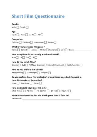 Short Film Questionnaire | DOCX
