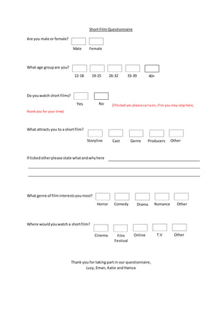 Short Film Questionnaire | DOCX