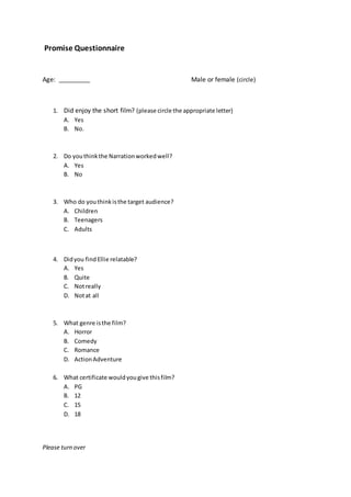 Short film questionnaire | DOCX