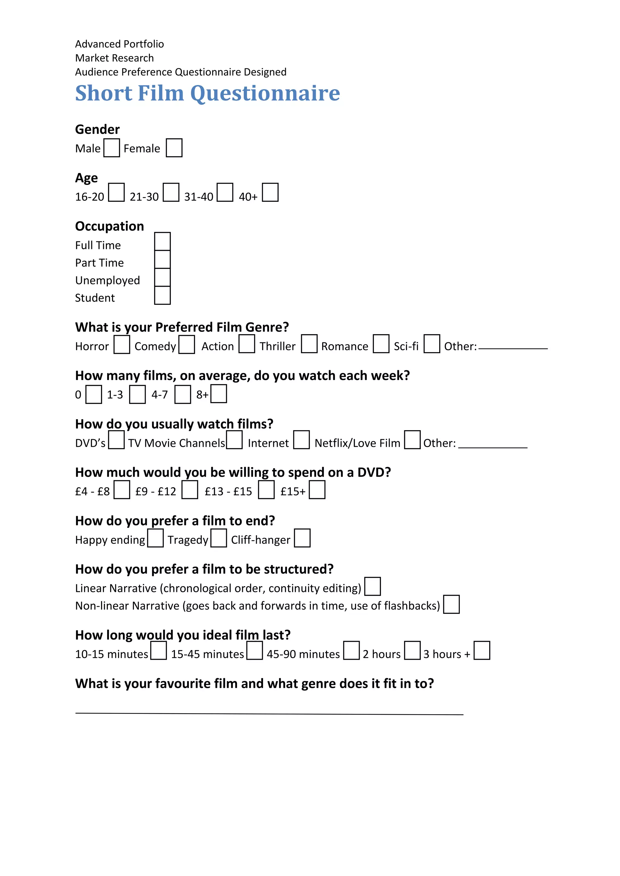 Short film questionnaire mr | DOCX