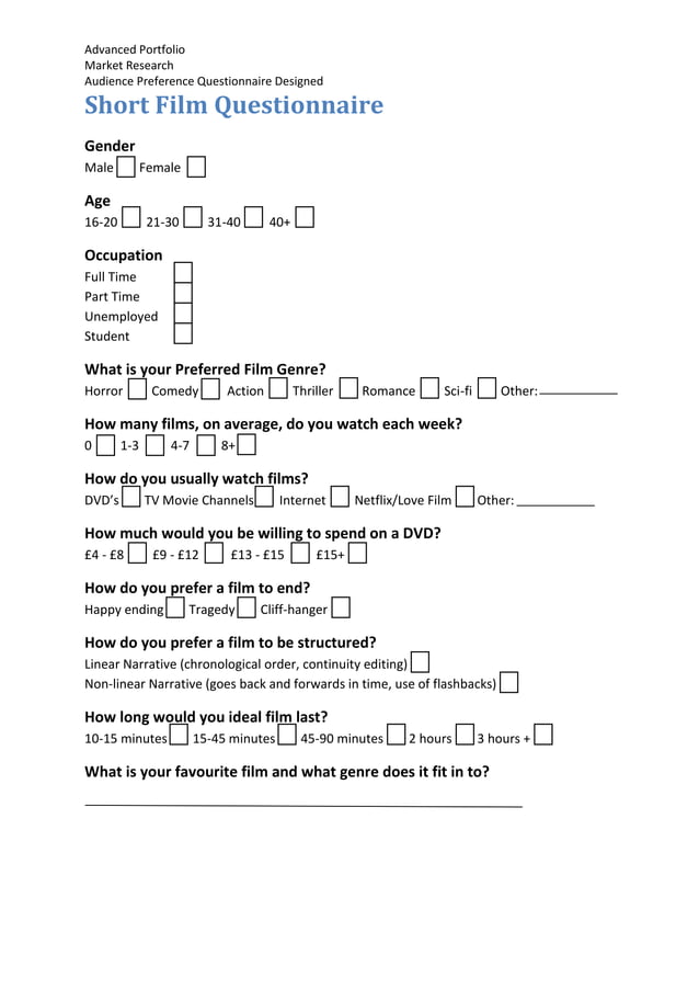 Short film questionnaire mr | PDF
