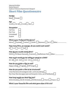 Short film questionnaire mr | PDF